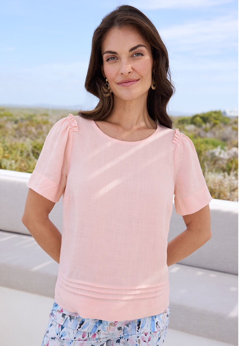 Annie Short Sleeve Linen Top - Pale Pink – Bella di Notte