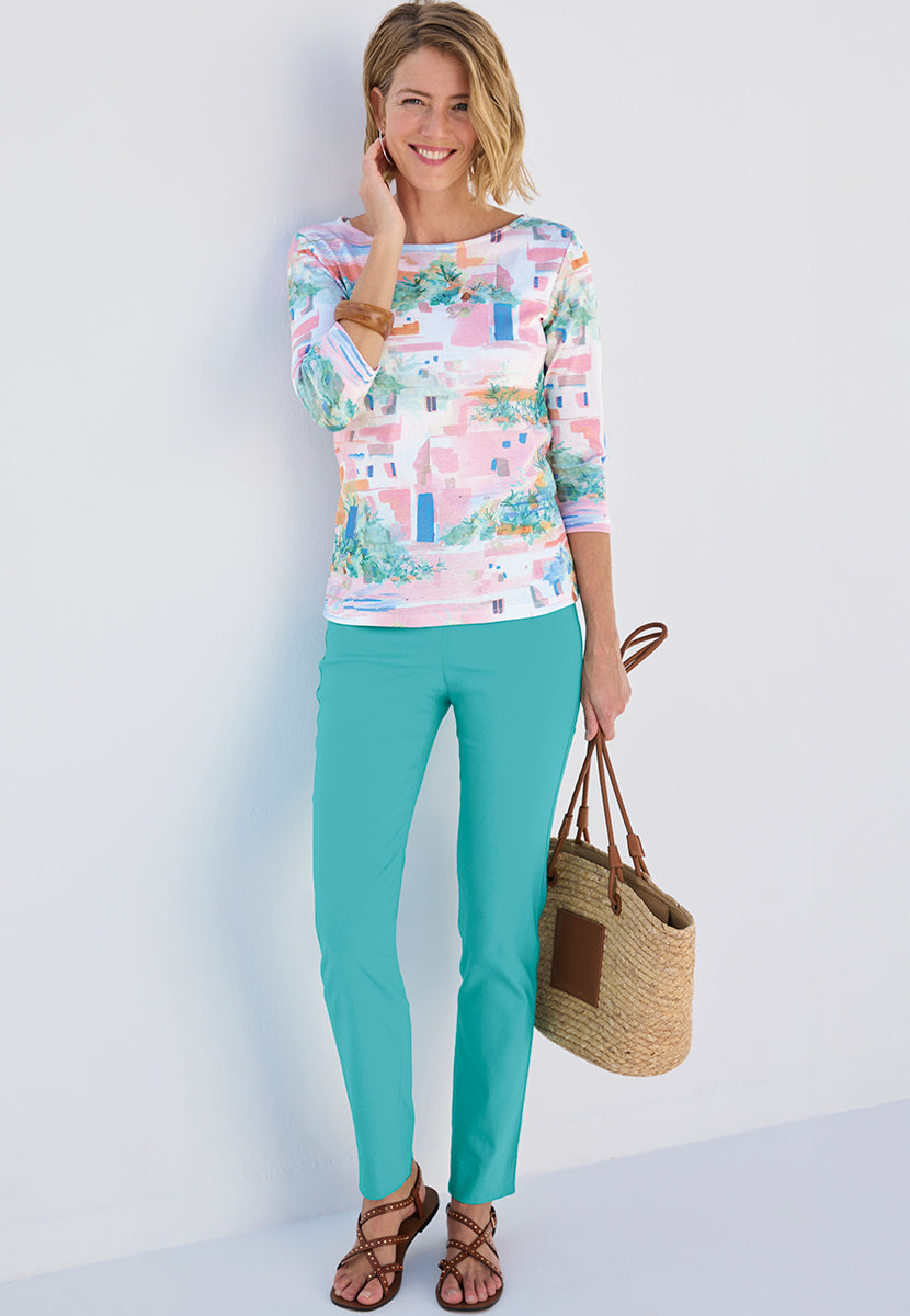 Chloe Easy Fit Slim Leg Trouser - Lagoon Best Seller Hidden Stretch ...