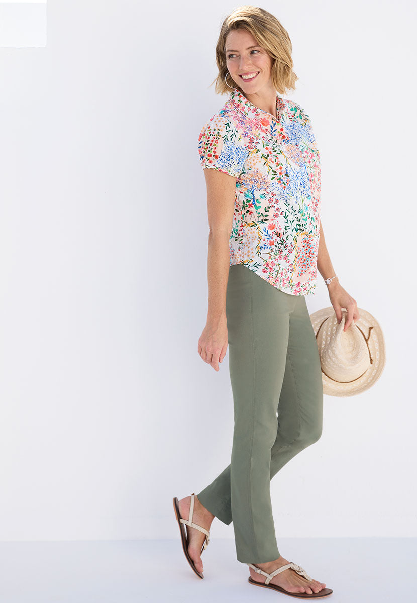 Chloe Easy Fit Slim Leg Trouser - Soft Khaki Best Seller Hidden Stretch ...
