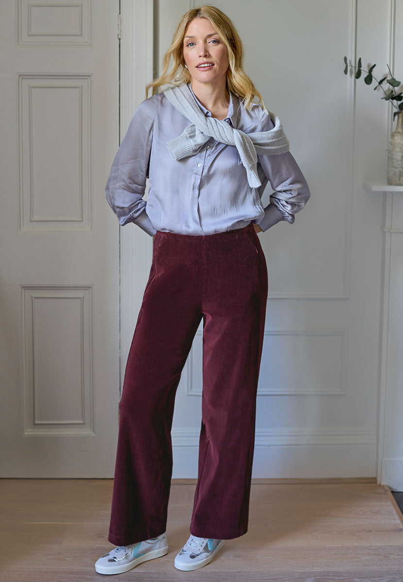Fiona Wide Leg Cord Velour Trouser - Berry – Bella di Notte