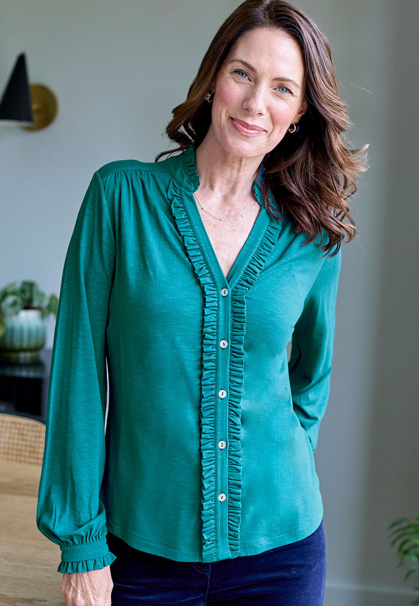 Martine Long Sleeve Jersey Blouse - Teal – Bella di Notte